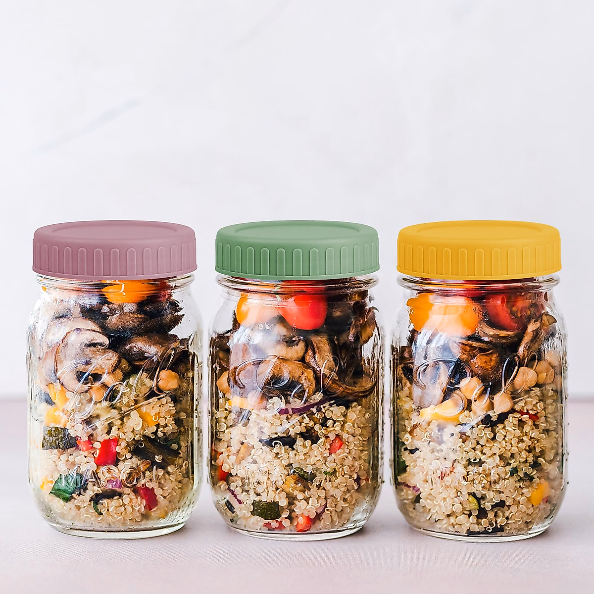 Vaincre 8PCS Mason Jar Lids - Colored Plastic Mason Jar Lids Regular Mouth, Leak Proof Canning Lids Covers with Silicone Rings for Ball, Kerr Jars, Reusable Jar Lid Tops Caps for Mason Canning Jars