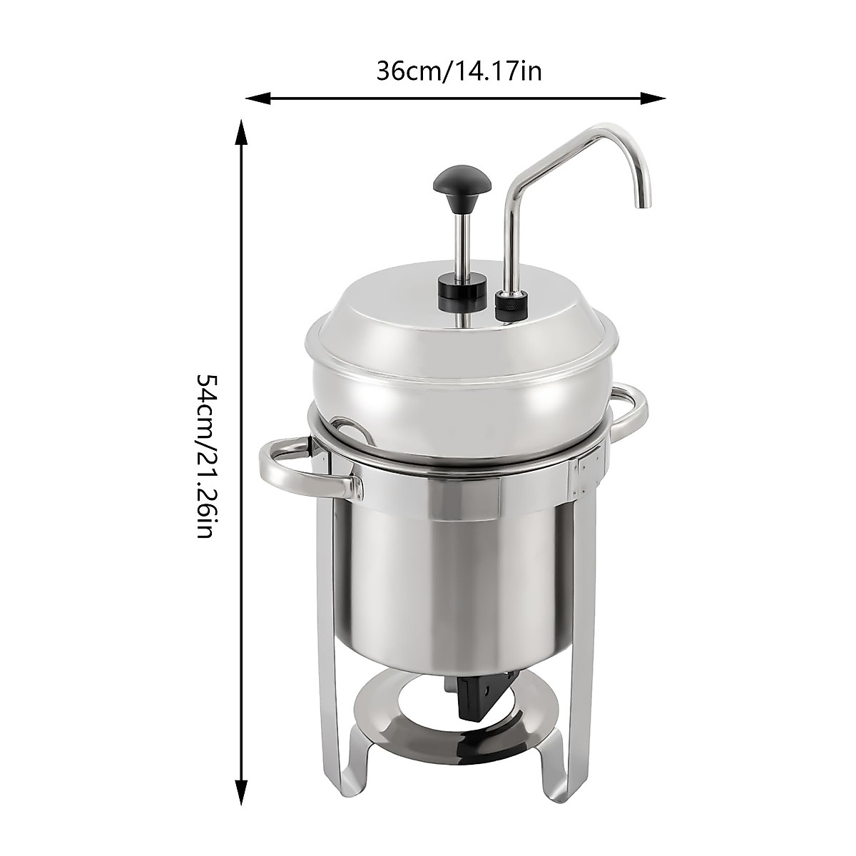 BANLICALI 7L Soup Chafer, 400W Stainless Steel Soup Pot with Electric Heating Plate and Pump, Round Soup Chafer for Catering Parties Events Wedding Silver Adjustable Temperature 50-85℃