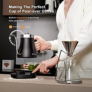 Maestri House 8-In-1 Gooseneck Electric Kettle with ±1°F Temperature Control, 90° Steady Water Flow, 1200W Quick Heating, Keep Warm, LCD Display, Child Lock, Timer, Strix Thermostat 0.95L (Black)