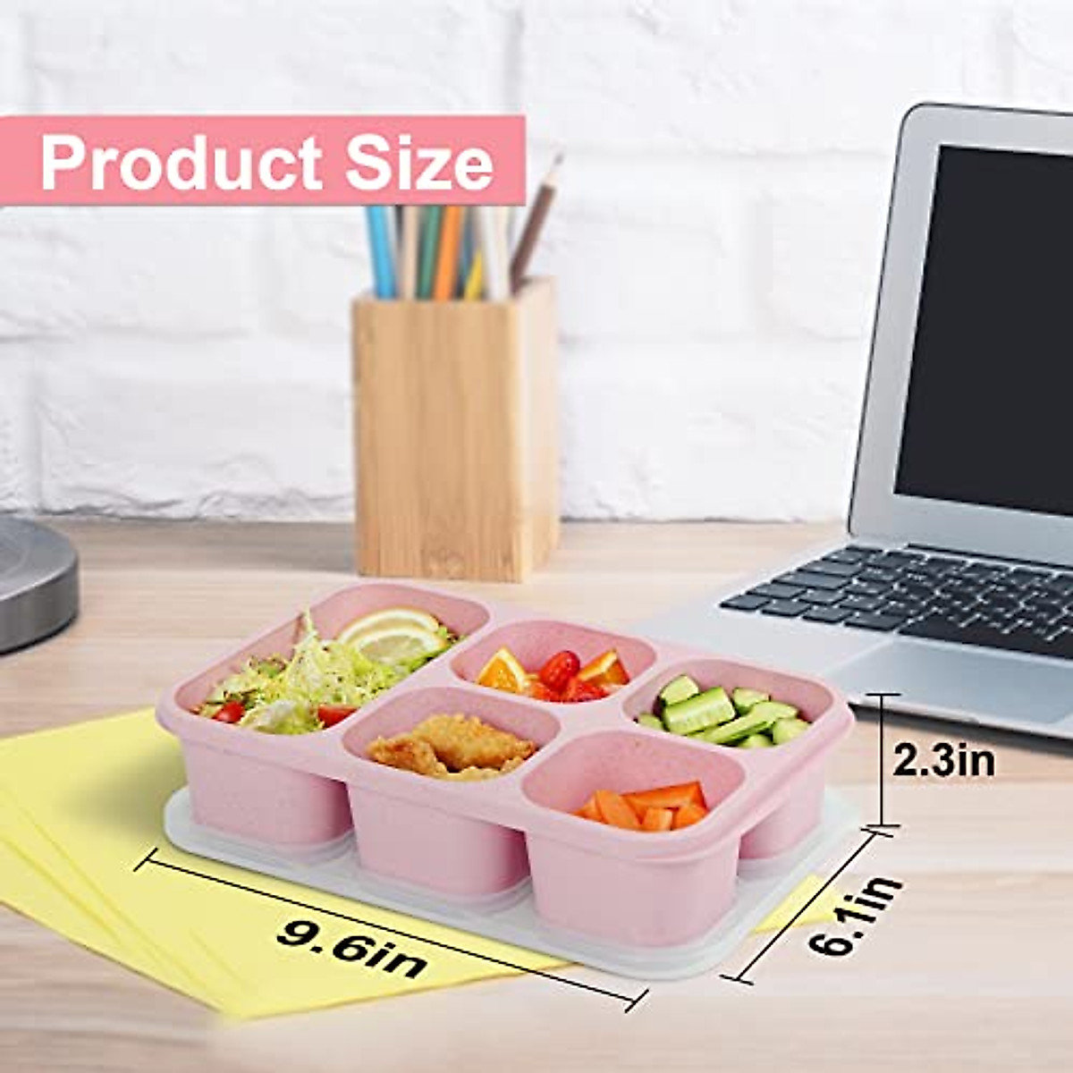 Nuoqiuu 6 Pcs Bento Snack Containers, 5-Compartment Lunchable Containers, Reusable Meal Prep Container for Kids, Snack Storage Boxes for Toddler School