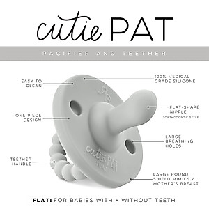 Ryan & Rose Cutie PAT Pacifier Teether (Flat, Grey)
