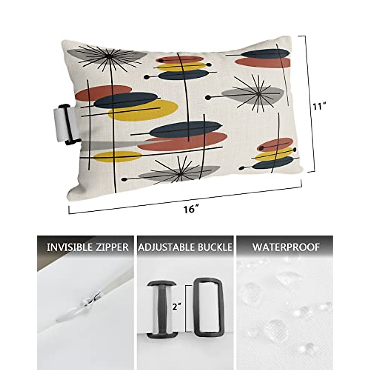 Prime Leader Recliner Head Pillow Ledge Loungers Chair Pillows with Insert Mid-Century Geometry Abstract Lotus Dark Blue Yellow Maroon Rustic Lumbar Pillow with Adjustable Strap Patio Cushion, 2 PCS