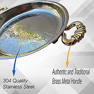 Frigya Stainless Steel Patterned Pan Plate - Breakfast Indian Camping Authentic Arabic Sauce Decor Omelette 304 Quality Professional Grade Chef