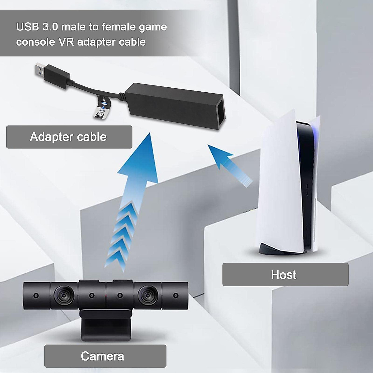 SING F LTD VR Adapter Cable Compatible with PS5 Camera Game Console Camera Adapter Converter Cable Camera Replacement Accessories 20cm Black