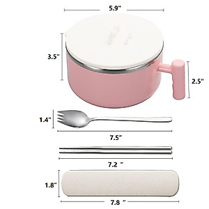 efoot 34oz Stainless Steel Bowls,Insulation Bowls with Lid and Handle Perfect for Rice,Noodles,Salad (Pink)