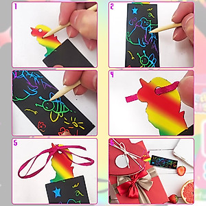 lyfLux 146 PCS Animal Scratch Bookmarks Art, Rainbow Magic Scratch Paper Art Kit for Birthday Parties, Game Activities, DIY Crafts, Decorations