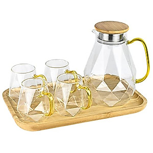 Richro Glass Pitcher With Lid and Spout Set of 6 - Heat Resistant Glass Pitcher With Stainless Steel Lid 60 oz Good For Coffee Juice Beverage Pitcher For Juice and Iced Tea Pitcher Water Carafe