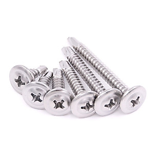 Hilitchi 410 Stainless Steel Wafer Head Phillips Self Drilling Screws Sheet Metal Tek Screws Assortment Kit, Modified Truss Head Self Driller - Size: #8 x 1/2" ~ #8 x 1-1/2" (Pack of 240)