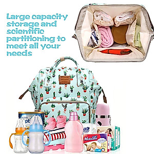 Cactus Green Diaper Bag Backpack Set for Baby Girls Mom, Large Bags with Nappy Pouch Stroller Straps