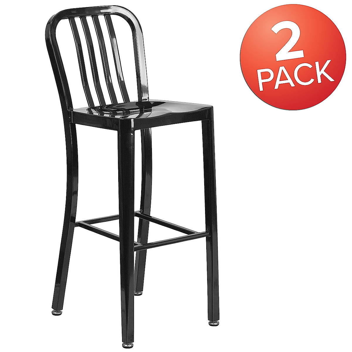 Flash Furniture Gael Commercial Grade 2 Pack 30" High Black Metal Indoor-Outdoor Barstool with Vertical Slat Back