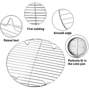 TeamFar Round Cooling Rack Set of 3, 7½ & 9 & 10½ Inch, Stainless Steel Round Baking Steaming Rack Set, Fit for Oven/Pot/Air fryer, Healthy & Dishwasher Safe, Mirror Finish & Smooth Edge
