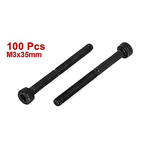 uxcell M3x35mm 12.9 Alloy Steel Screw Cap Point Hex Socket Screws Bolts Black 100Pcs