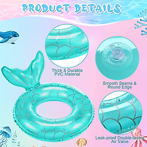 Neer 4 Pcs Mermaid Pool Float Inflatable Swimming Ring Mermaid Tail Shaped Pool Swimming Float Float Tube Ring Children Swim Rings for Kids Infants Beach Water Activities, Green, Pink