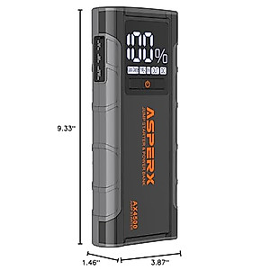 ASPERX AX4500 Jump Starter, 4500A Peak Car Jump Starter for Up to All Gas and 10.0L Diesel Engines, 12V Battery Starter with 4 Inch LCD Display, Lithium Battery Booster with Built-in LED Light