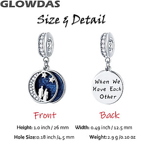 Couple Lover Under Night Sky Crescent Moon Stars Charms, fits Pandora Valentines Day Bracelet, Sterling Silver Blue Enamel Pendant Beads, Gifts for Wife/Girlfriend Boyfriend