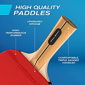 PRO-SPIN All-in-One Portable Ping Pong Paddle Set (4-Player) | Table Tennis Set | Retractable Ping Pong Net (Up to 72" Wide) | Premium Paddles | 3-Star Balls | Storage Case | Game Table | Gift