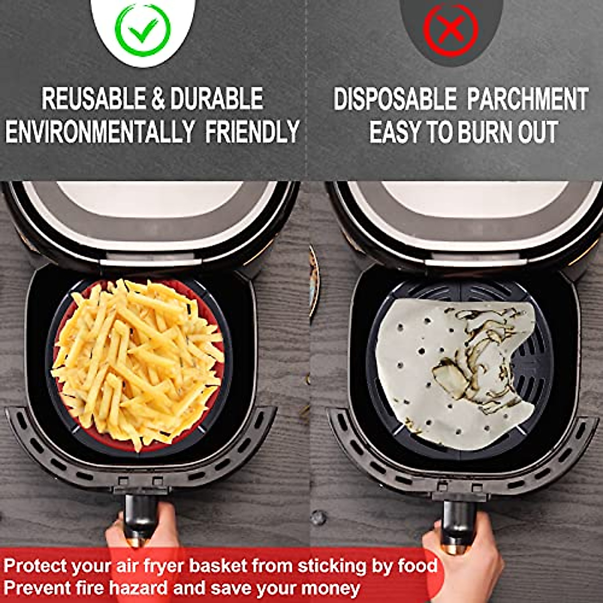 Upgrade Reusable Air Fryer Liners with Raised Silicone | Patented Product | BPA Free Non-Stick Silicone Air Fryer Mats | Air Fryer Silicone Tray Accessories | 2 Size Options – 8 Inch Round