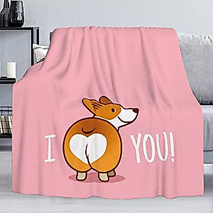 Flannel Blanket Pink Cute Corgi I Love You Lightweight Cozy Bed Blanket Soft Throw Blanket fits Couch Sofa Suitable for All Season 60x80 for Women Men