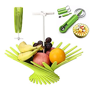 Fruit Basket for Kitchen Counter, Creative Foldable Rotation Fruit Bowl with 4 in 1 Multifunctional Melon Baller Scoop Set, Modern Countertop Fruit Holder for Kitchen Dinning Table Storage Decor
