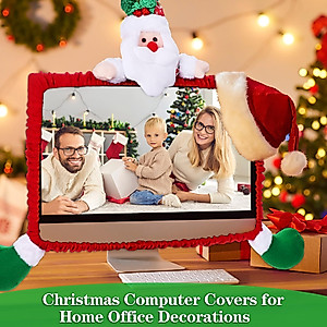 LONG7INES Christmas Computer Monitor Cover, Elastic Xmas Decorations Reindeer Computer Monitor Border Cover, Elastic Laptop Computer Cover for Xmas Home Office Decor and New Year Gift Ideas (Santa)