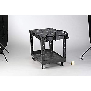 Rubbermaid Commercial Products 2-Shelf Utility/Service Cart, Medium, Flat Shelves, Ergonomic Handle, 500 lbs. Capacity, for Warehouse/Garage/Cleaning/Manufacturing (FG452500BLA)
