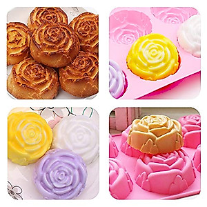 BAKER DEPOT Silicone Mold for Handmade Soap Cake Jelly Pudding Chocolate 6 Cavity Rose Flower Design, Set of 2 pink