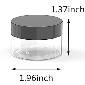 1oz Plastic Cosmetic Jars Leak Proof Clear Container with Black Lid for Cream, Lotion, Powder, ointment, Beauty Products etc, 6 Pcs.