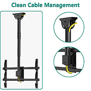 WALI Ceiling TV Mount, Full Motion Adjustable TV Mount Bracket Fits Most Ultrawide LED, LCD, OLED 4K TVs 37 to 70 inch, up to 110lbs, VESA 600x400mm (CM3770), Black