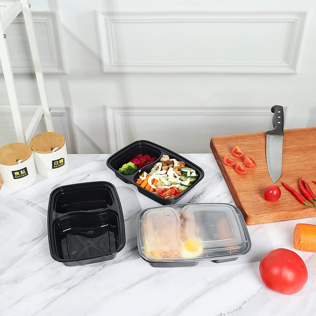 DODHEG 10 Pcs 2 Compartment Food Container, To Go Containers, Meal Prep Container, Meal Prep Containers with Lids, Reusable Bento Box , 34 OZ .