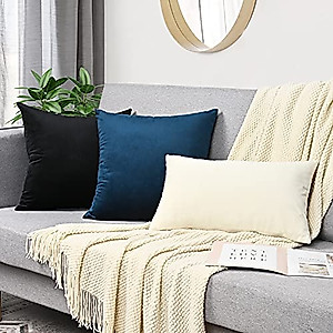 Yastouay 2 Pack Throw Pillow Covers, Navy Blue Decorative Pillow Covers, Solid Sofa Pillows, Soft Velvet Pillow Case, Square Accent Cushion Covers for Sofa Couch Bed Chair, 18 x 18 Inches