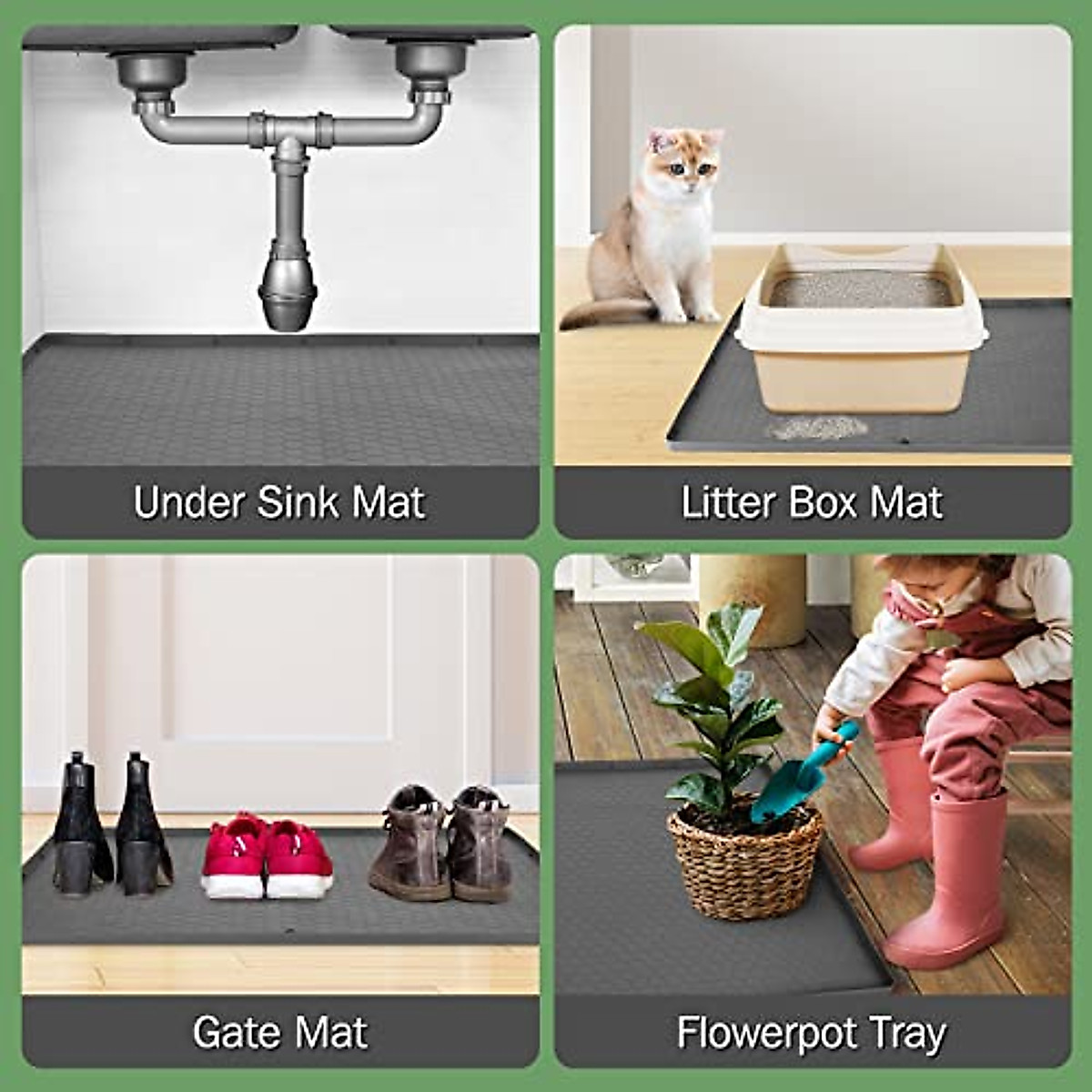 Under Sink Mat for Kitchen, 28" x 22" Silicone Waterproof Moistureproof Shelf Liners Under Sink Liner with Drain Hole, Organizers Fits 30'' Base Cabinets Kitchen Bathroom Cat Litter Box Mat Gate Mat