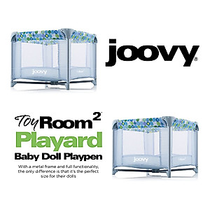 Joovy Toy Room² Playard Baby Doll Playpen Featuring Sturdy Steel Frame and Collapsible Design Allows for Easy Fold for Travel, and Travel Case - Large Enough for 22” Dolls (Blue Dot)