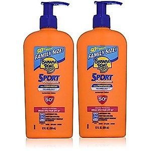 Banana Boat Sunscreen Sport Family Size Broad Spectrum Sun Care Sunscreen Lotion - SPF 50, 12 ounce (Pack of 2)