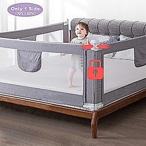 Bed Rails for Toddlers, Extra Long Kids' Bed Rails Guard, Full Size Baby Bedrail for Children, Infants Safety Guardrail (Gray, 70" L x 30” H)