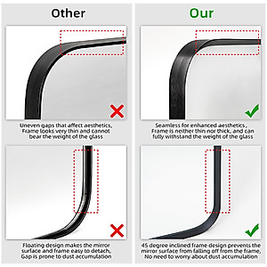 Minuover Bathroom Vanity Mirror for Wall, Brushed Black Metal Framed Large Rounded Corner Rectangular Mirror, Hangs Vertically or Horizontally (30" x 40", Black)