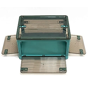 RAMGTW Large Clear Plastic Storage Box with Lid Wheels Collapsible Storage Bins with Five Doors Stackable Folding Container Organizer. Foldable Car Trunk Organizer Picnic Camping Family (Large, Blue)