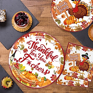 Thanksgiving Paper Plates and Napkins, Friendsgiving Party Decorations Plates Napkins Tablecloth Serving 25 Guests Thankful for You Funny Thanksgiving Friendsgiving Party Supplies Table Decorations