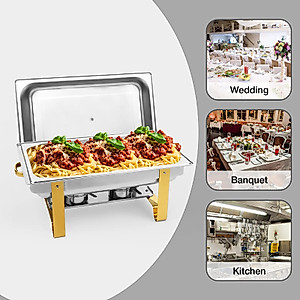 Restlrious Chafing Dish Buffet Set in Pack of 3, Stainless Steel 8 QT Rectangular Chafers and Buffet Warmers Set w/Food Pan, Water Pan, Fixed Frame Fuel Can for Catering Event Party Gathering