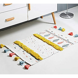 Kingrol 2' x 3' Bright Area Rug, Tufted Cotton Throw Rug with Tassel - Spring Home Decor for Nursery Kitchen Living Room Bedroom Bathroom Laundry Room, Yellow/Beige