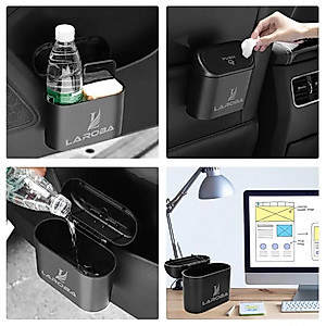 Laroba Car Trash Can with Lid - Mini Auto Dustbin Garbage Organizer | Two Roll Plastic Trash Bags | Automotive Garbage Container Bin for Vehicle, Home, Office