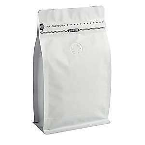 12oz 100pcs High Barrier Wihite Coffee Bags with Aluminum Foil Liner, Resealable Coffee Pouches with Degassing Valve, Ziplock Food Storage Bags with Pull Tape, 12oz/0.75lb/340gram, Pack of 100