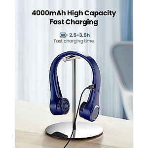 Gaiatop Portable Neck Fan, 4000mAh Rechargeable Hands Free Bladeless Mini Fans, 3 Speeds Air Outlet Can Rotate 70°, Free Adjustment Personal Wearable Cooling Fan Suitable for Travel Office Blue