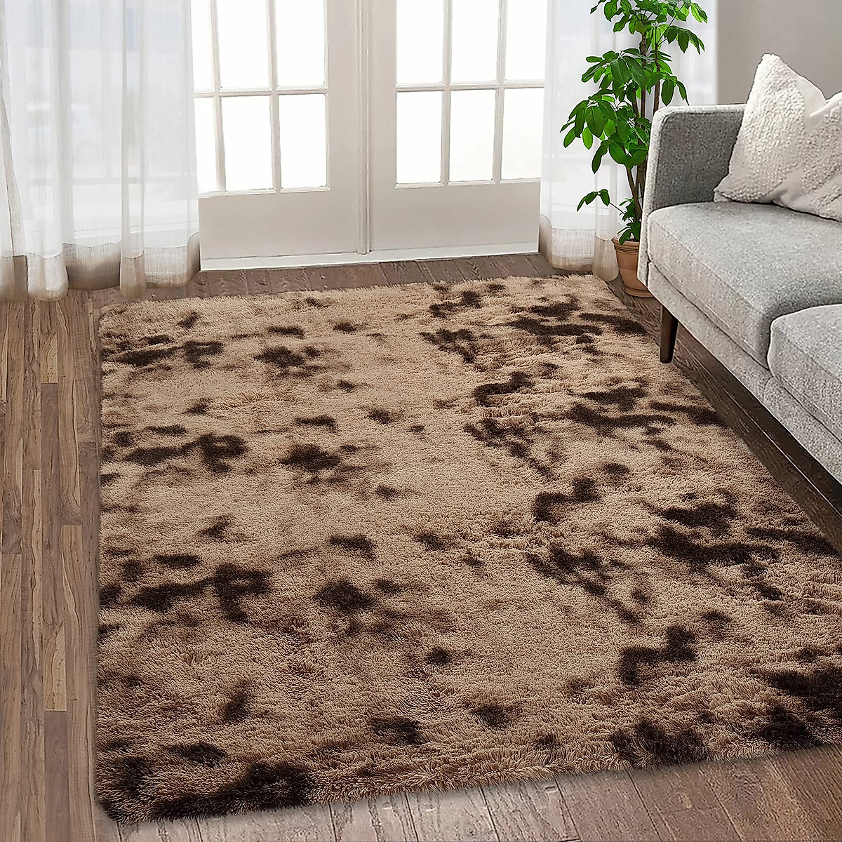 IMINROME 9x12 Fluffy Area Rugs Furry Area Rug for Living Room, Fuzzy Shag Fur Rug for Nursery Room Non-Skid Plush Throw Rug Shaggy Accent Rug for Indoor Home Floor Carpet, Coffee