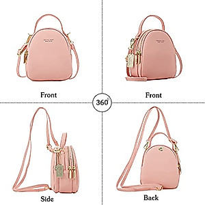 PORRASSO Mini Backpack Women Fashion Handbag Girl Waterproof Cross-body Bag with Earphone Hole Ladies Leather Daypack Dating Travel Small Rucksack Lotus Pink