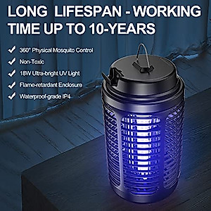 Bug Zapper Outdoor, Mosquito Zapper with Dusk to Dawn Light Sensor, 18W Electric Fly Zapper, Waterproof Mosquito Killer, Mosquito Repellent Outdoor, Fly Trap for Home, Garden, Outdoor Mosquito Control