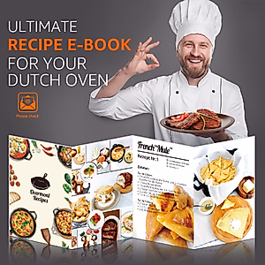 Overmont Camp Dutch Oven Pre Seasoned Cast Iron Lid Also a Skillet Casserole Pot with Lid Lifter for Camping Cooking BBQ Baking 6QT(Pot+Lid)