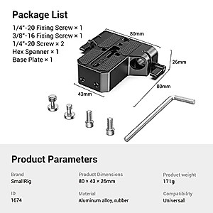 SmallRig Camera Base Plate with Rod Rail Clamp, Baseplate for Sony A6500 A6600 A6300, for Panasonic GH5 GH6, for Sony A7 Series, for Canon R5 R6, Both for Cameras & Cages - 1674