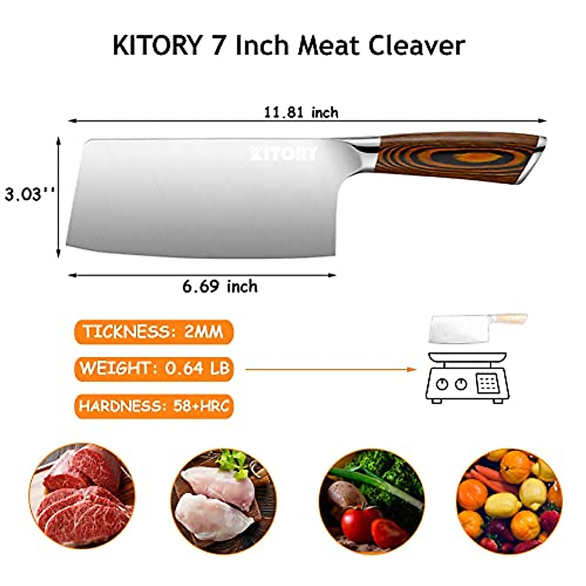 Kitory Meat Cleaver 7 inch, Kitchen Knife, Chopper, Chopping Knife, German High Carbon Stainless Steel Chinese Chef Knives with Ergonomic Pakkawood Handle for Home& Restaurant, 2023 Gifts