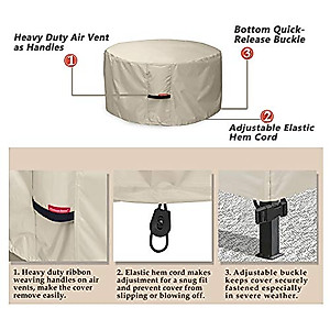 Porch Shield Fire Pit Cover - Waterproof 600D Heavy Duty Round Patio Fire Bowl Cover Beige - 32 inch