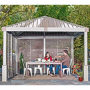 Sojag 12' x 12' Nanda Hardtop Gazebo Outdoor Weather-Resistant Aluminum Frame Shelter with Mosquito Net Champagne